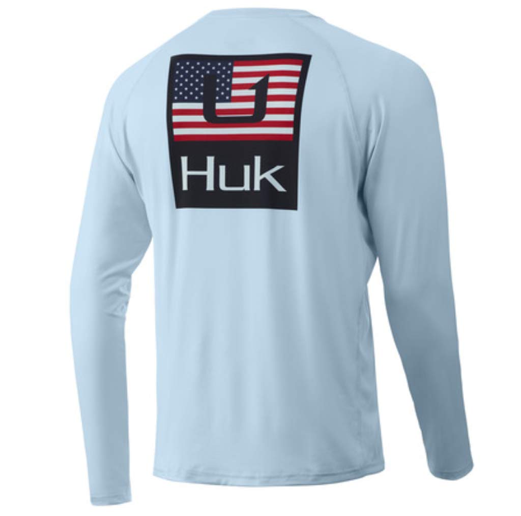 Huk Men's Americana Flag Pursuit | Long Sleeve Performance Fishing Shirt with +30 UPF Sun Protection
