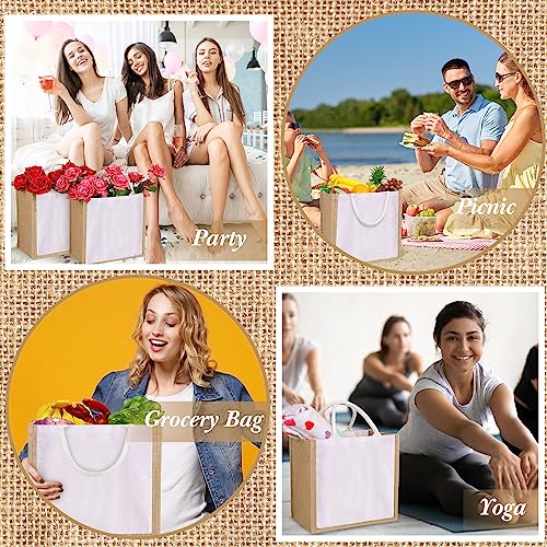 Silkfly 30PCS Burlap Tote Bag Bulk Laminated Interior Jute Tote Bag with Handle Large Reusable Grocery Bags Blank Beach Tote Teacher Bridesmaid Wedding DIY Gift Bag, 14.2 x 12.6 x 7.5 in (White, Jute)