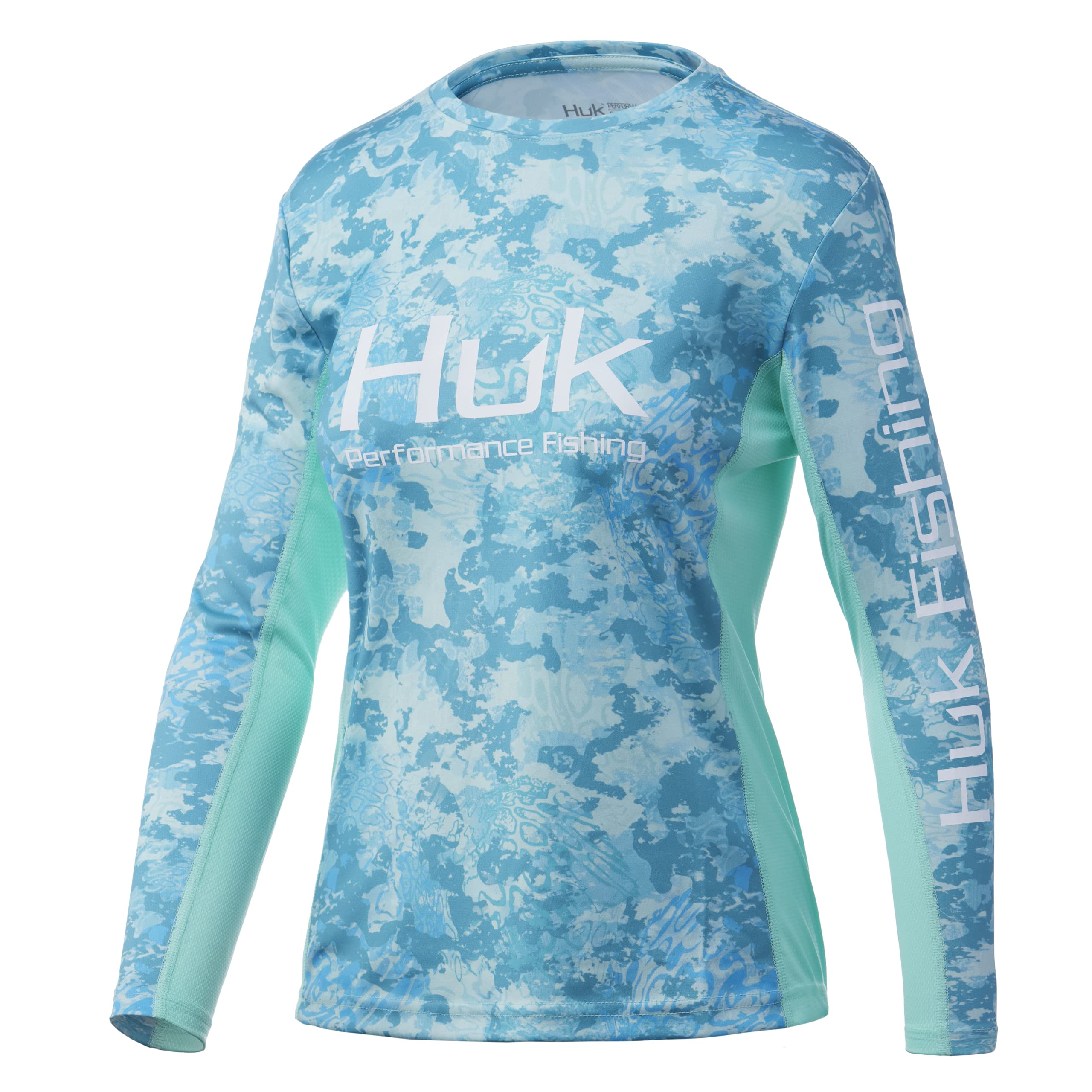 HUK womens Icon X Camo Long Sleeve |Performance Fishing Shirt, Tide Change - Sea Floor, Large US