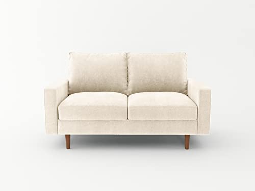 SILKIR 2-Person Loveseat Sofa Couch for Living Room | Perfect for: Apartment/Studio/Office & Small Space | Velvet Fabric | Fast and Easy Assembly | Warranty (Beige) Modern Contemporary Mid-Century