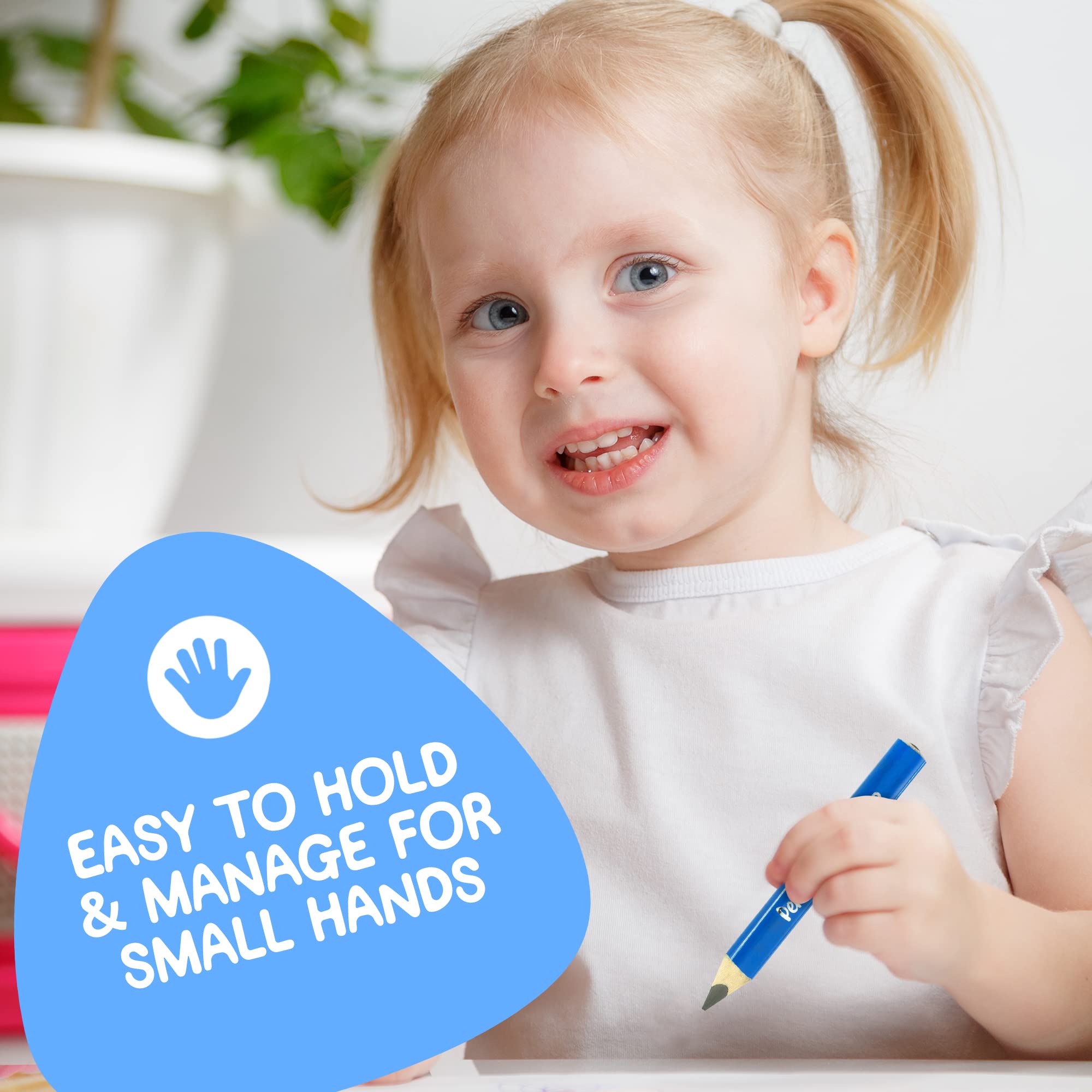 Jumbo Kids Triangle Pencils for Preschoolers, Kindergarten, Toddlers & Beginners (2 Sets) - 8 Short Triangular Pencils & Sharpener, Fat Pencils for Kindergarten, 2B (Natural Wood, 2 Sets)