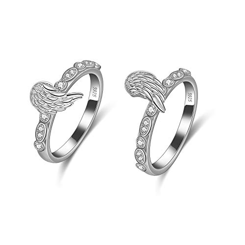 HUKKUN Couple Rings Sterling Silver Stackable Feather Matching Rings for Couples Angel Wings Jewelry Gift for friend
