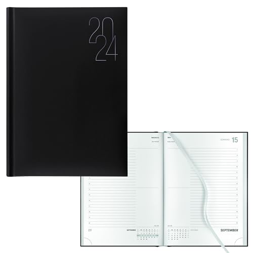 Idena 11018 Book Calendar 2024, DIN A5, Grey, 400 Pages, Hardcover Daily Planner with Ribbon