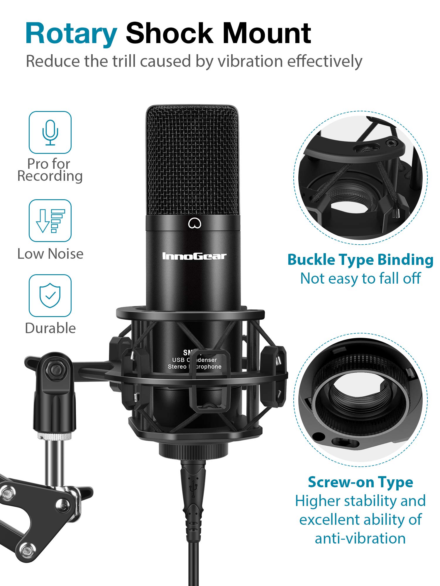 InnoGear USB Microphone, 192KHZ/24BIT Plug & Play PC Computer Professional Cardioid Mic with Mic Stand Shock Mount Pop Filter USB Cable for Studio Podcasting YouTube Gaming Streaming