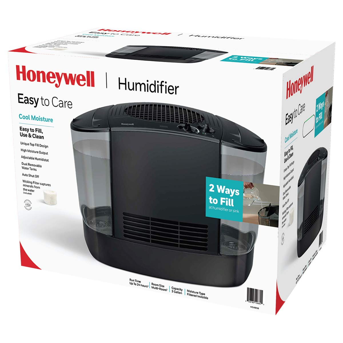 Honeywell HEV685B Easy-to-Care Cool Moisture Console Humidifier, Black β Humidifier for Bedroom, Home or Office