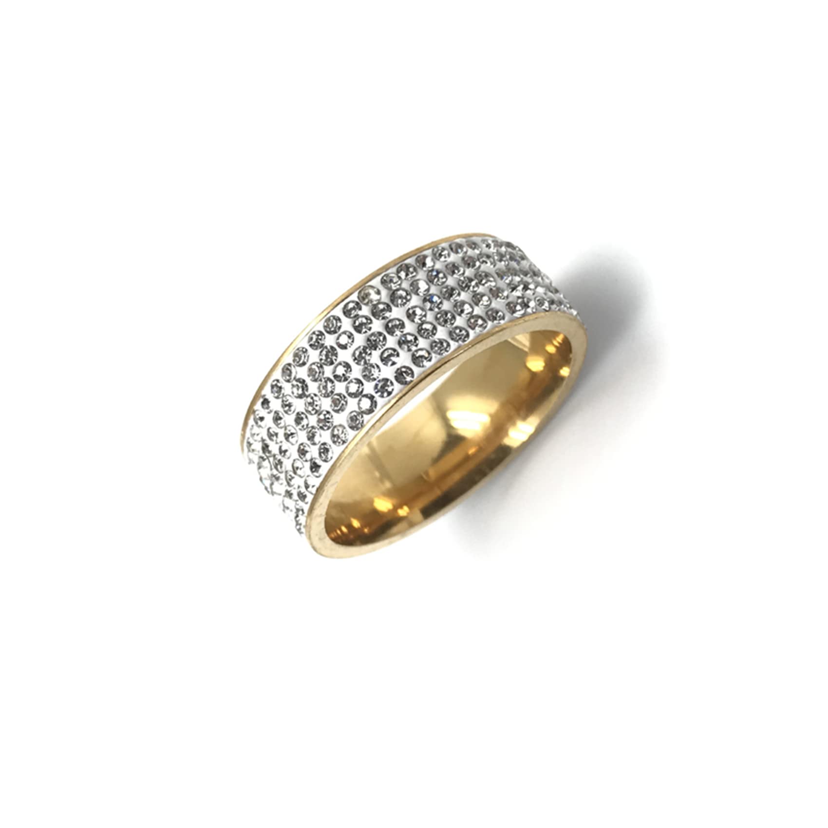 Iumer Women 5 Rows Rhinestone Ring Sparkling Full Rhinestone Ring Ladies Jewelry (Gold, Size 7)