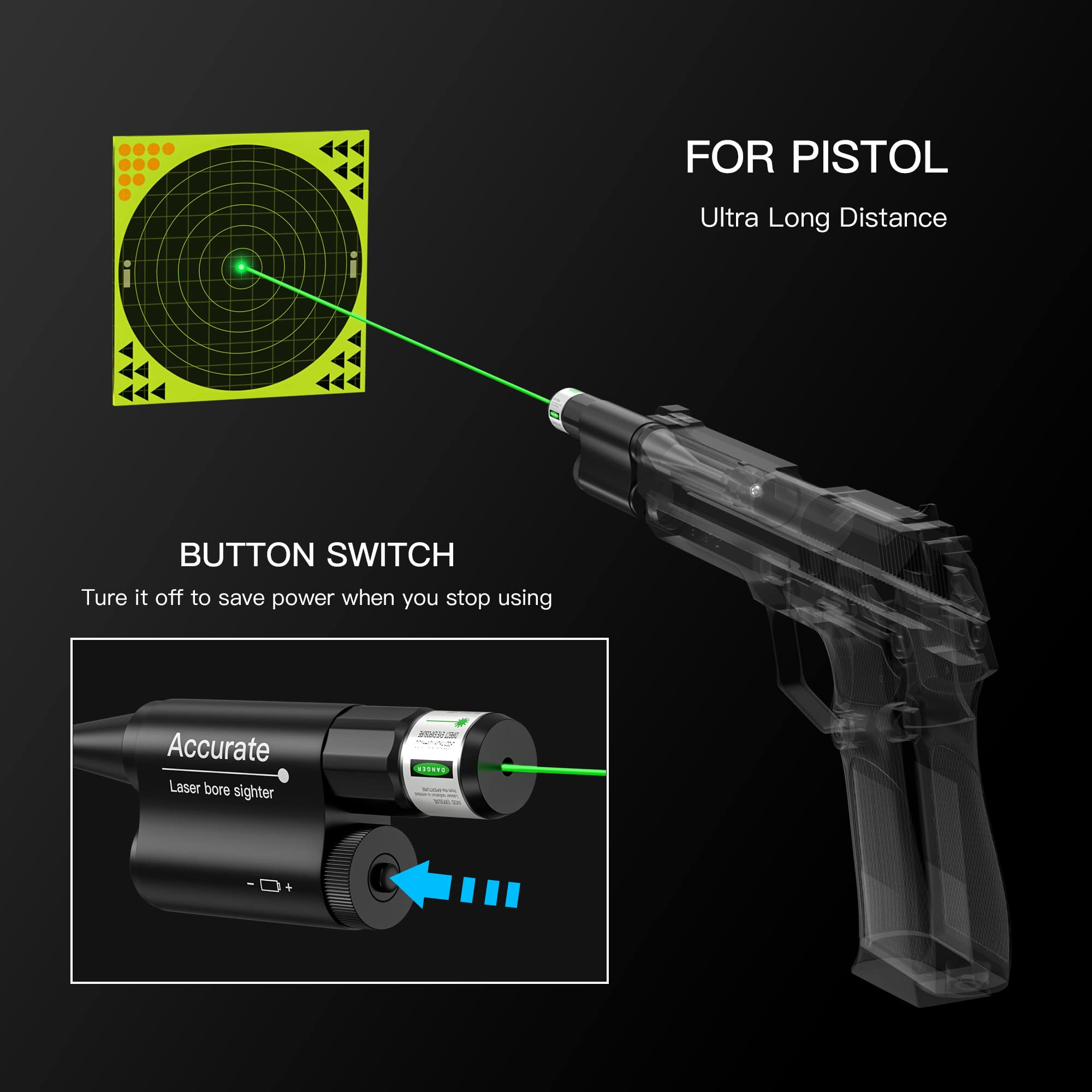 JulyTek Universal Green Laser Bore Sight Kit for .177 to 12GA Multiple Caliber Hunting, Barrel Laser Boresighter Kit for Zeroing Your Rifles Pistol's Scopes, Optics & Iron Sight