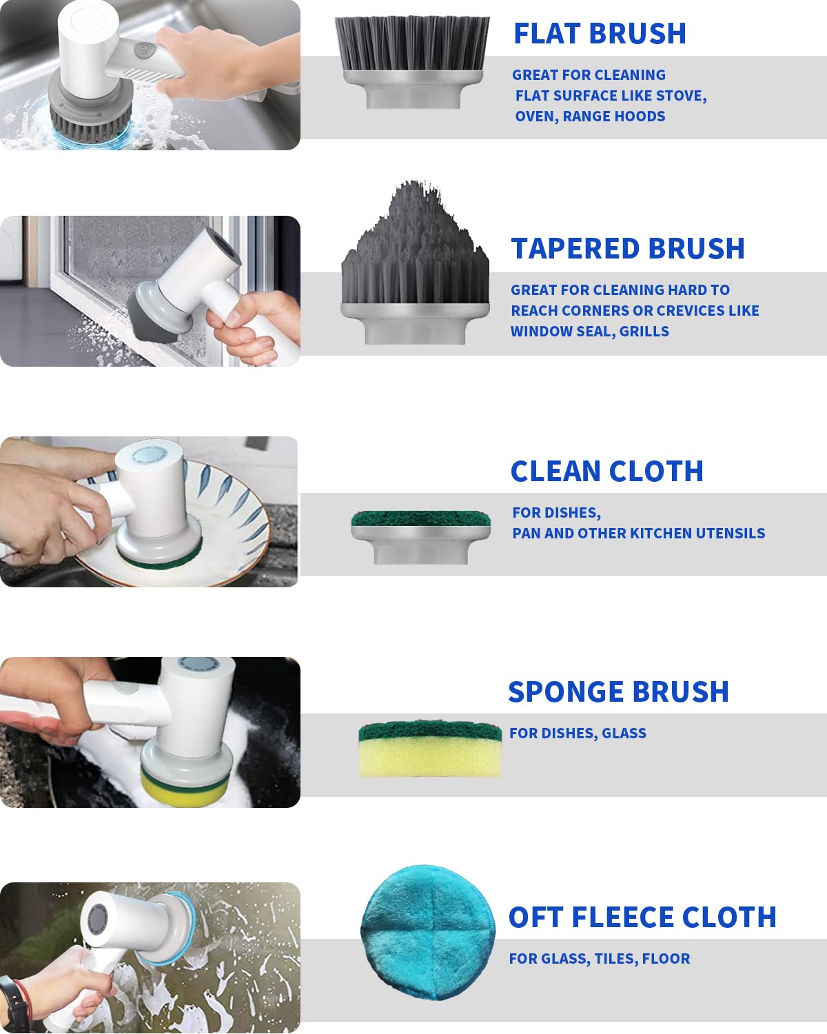 PTILOTD Electric Spin Scrubber, Dual-Speed Electric Cleaning Brush with 5 Replaceable Brush Heads for Cleaning Kitchen/Wall/Window/Sink/Dish/Grout Outdoors Indoors