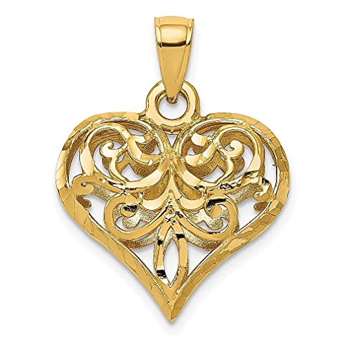 IceCarats 14K Yellow Gold Antique Filigree Heart Necklace Love Pendant Charm 26mm x 20mm Only