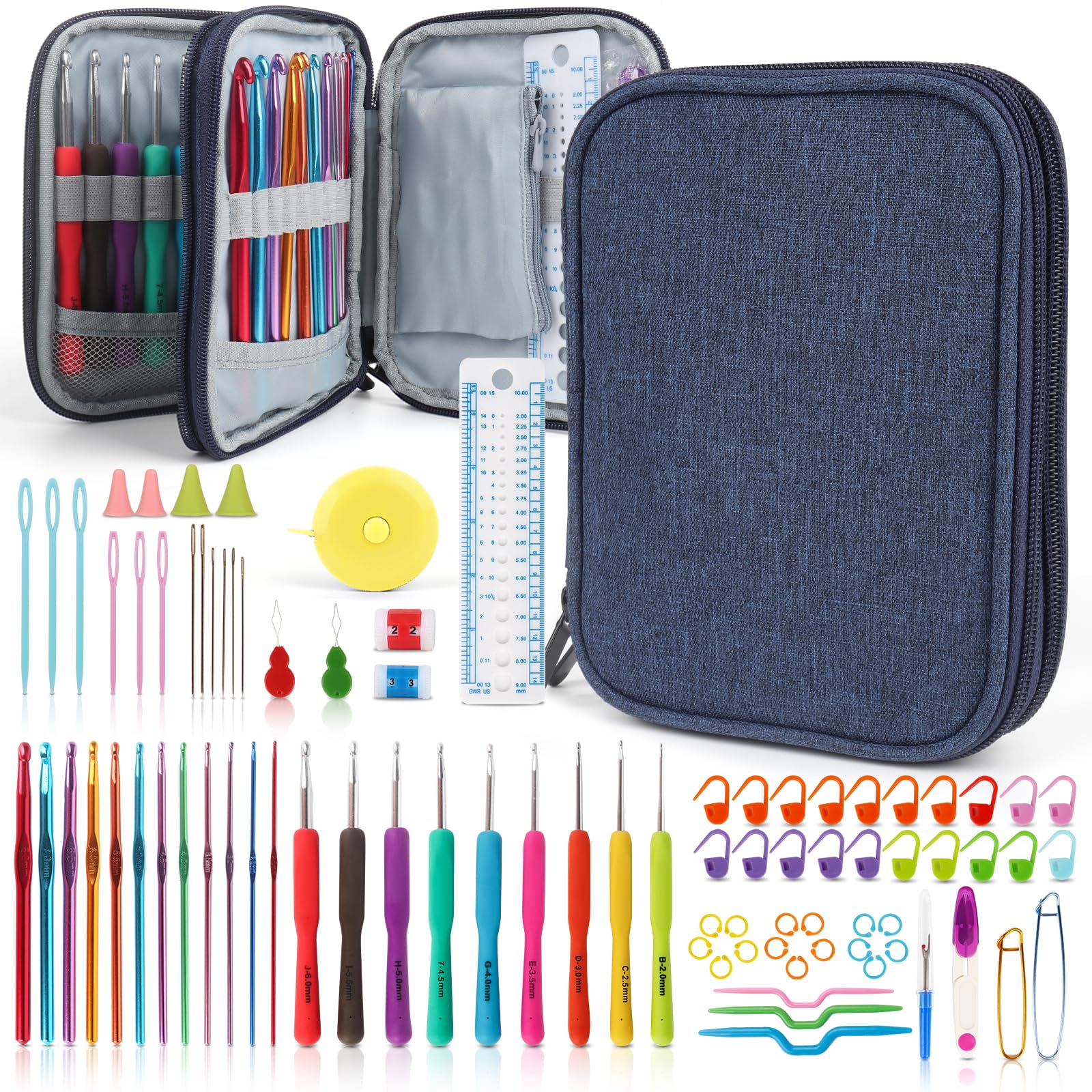 Katech Crochet Hooks with 5 pcs Random Colors Yarn Skeins for Crochet and Knitting, 95 Pieces Crochet Yarn Kits Ergonomic Crochet Needle DIY Yarn Weaving Tool for Beginners and Crochet Lovers (Pink)