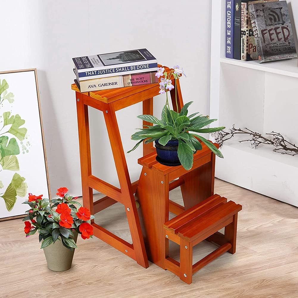 Indoor Climbing Stool,Step Ladder Home Step Stools Stairway Chair Step Stool Small Foot Stools Seats Wooden Ladder Staircase Multifunctional Folding Portable Household Closet Step