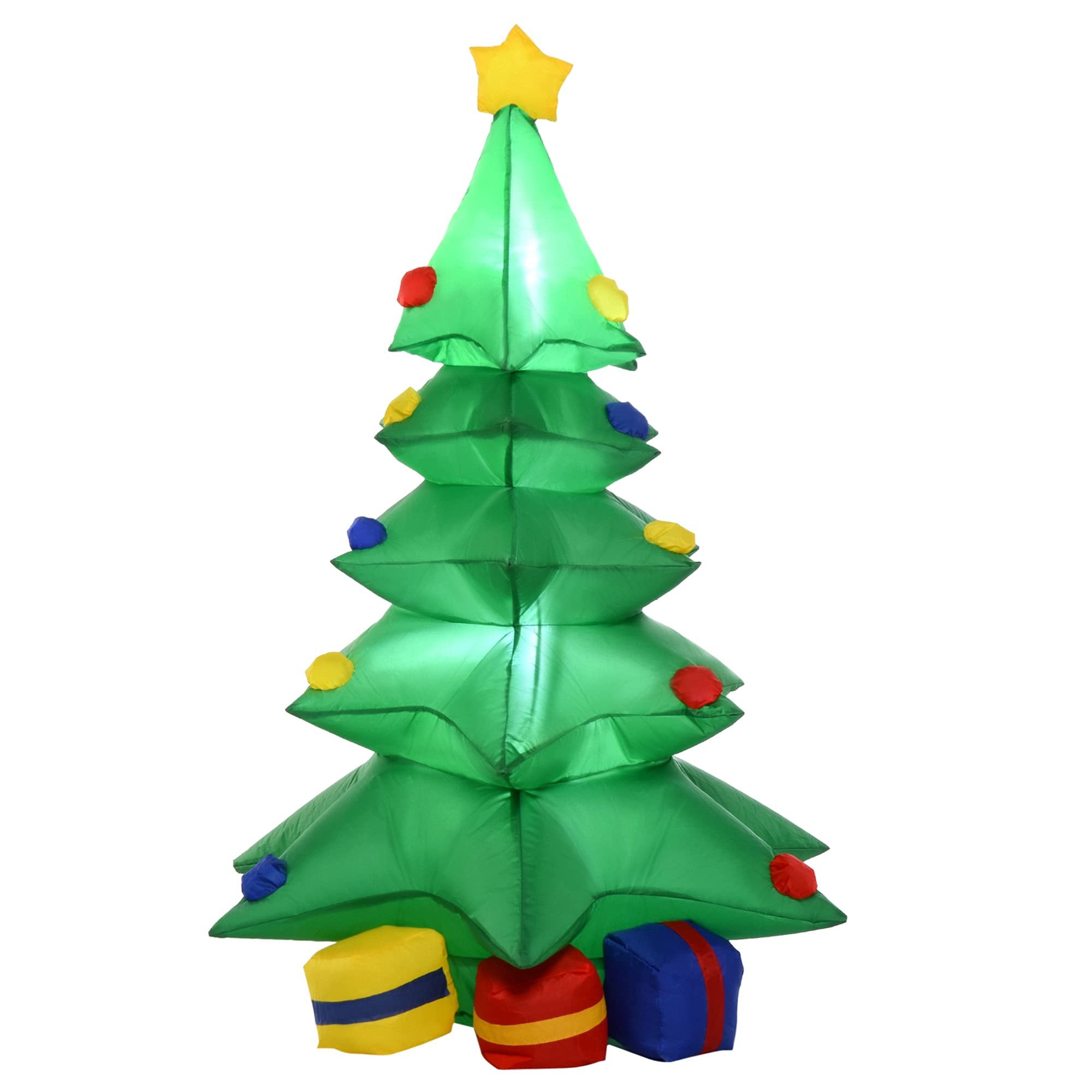 HOMCOM 4ft Christmas Inflatable Christmas Tree with Presents, Outdoor Blow-Up Yard Decoration with LED Lights Display