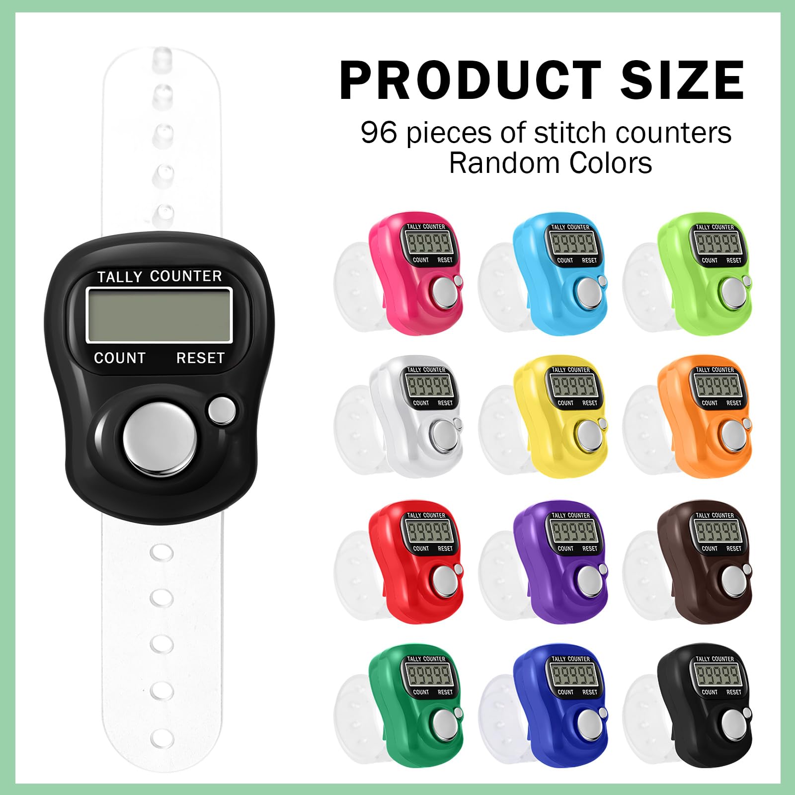 Hoteam Electronic Finger Counter LCD Digital Display Finger Hand Tally Counter Mini 5-Digit Number Counter Clicker Track and Field Lap Counters for Stitch Knitting Crochet Golf, 12 Colors (96)