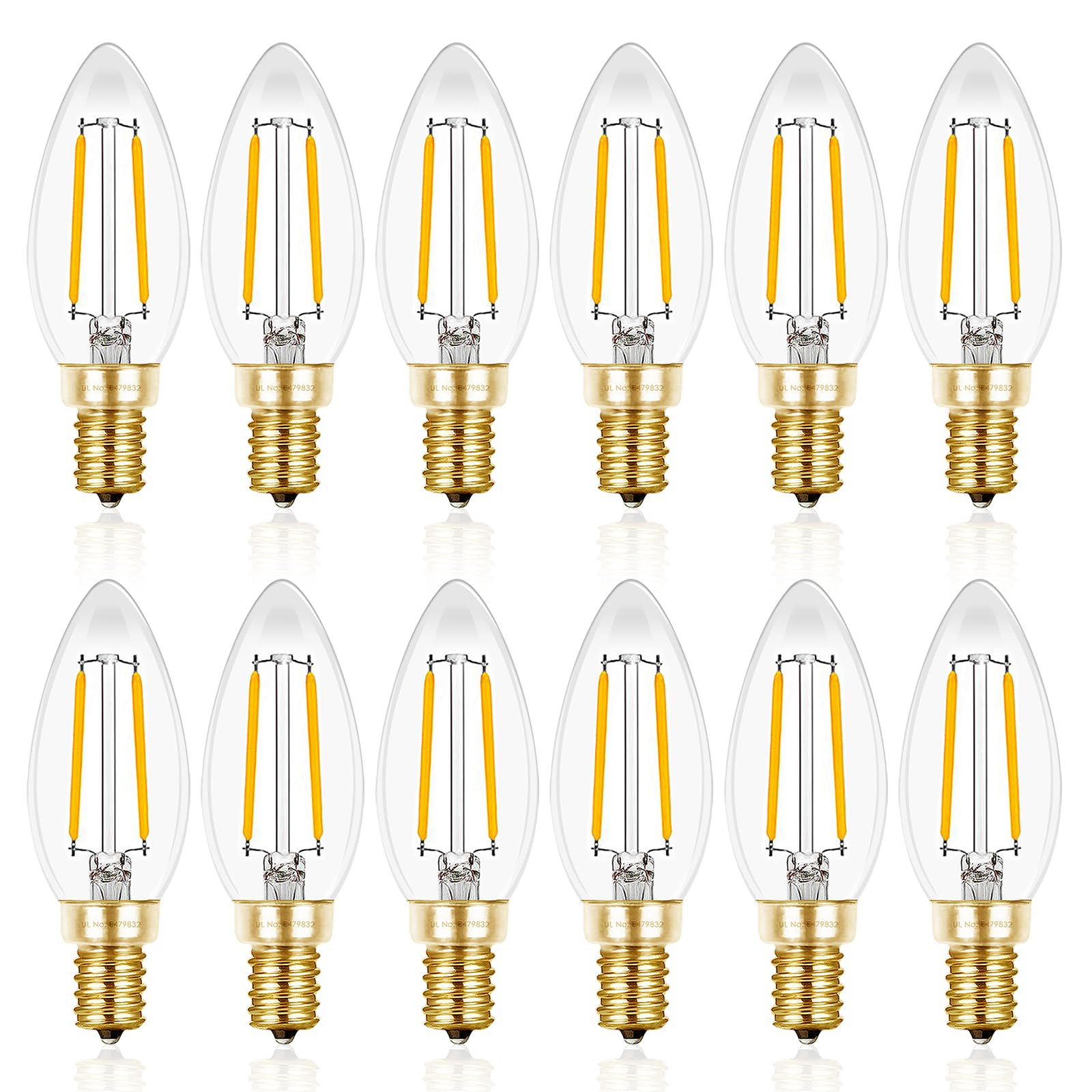 Hizashi Candelabra LED Light Bulbs 25 Watt, Dimmable Chandelier Light Bulbs, 90+ CRI, 200LM, Soft Warm White 2700K, E12 LED Bulb, B10 LED Candle Bulbs, UL Listed, 12 Pack