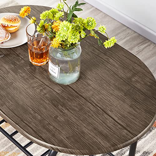 Topeakmart 3-Piece Round Dining Table Set, Kitchen Breakfast Table and Chairs Set for 2, Space Saving Table Set with Steel Legs, Storage Rack for Kitchens, Dining Room, Outdoor bar, Drift Brown