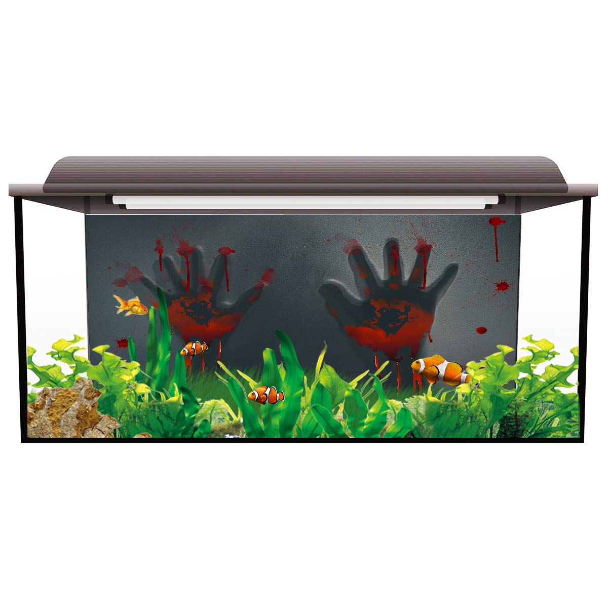 Help Fish Tank Stickers PVC Aquarium Background Easy Use Fish Backdrop Aquarium for Fish Tank Decoration 12.4x24.4 inch Halloween Bloody Handprint Horror Texture