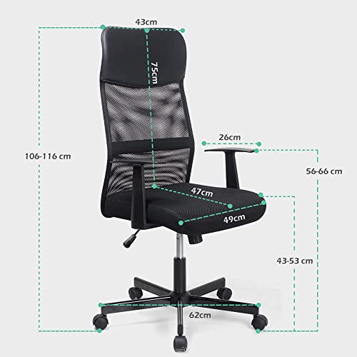 T-THREE.High Back Adjustable Office Chair Ergonomic Mesh Swivel Chair Office Chair Desk Chair Headrest and Lumbar Support Height Adjustable 360°Swivel Rocking Function Mesh Back Seat for Home Office