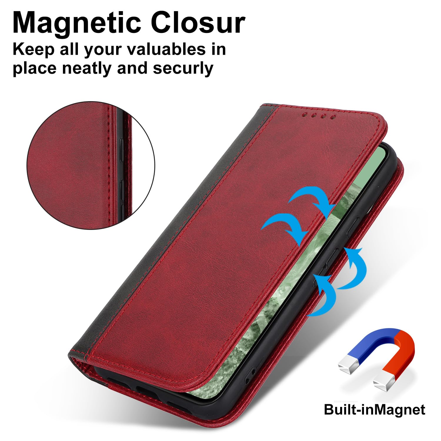 Havaya for Pixel 8 Case wallet with Card Holder google pixel 8 phone Case for women Flip folio leather phone Cover with Credit Card Slots for men-Red and black
