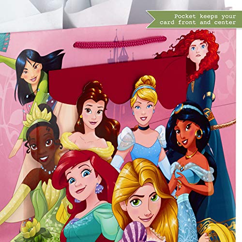 Hallmark 13" Large Disney Princess Gift Bag with Birthday Card and Tissue Paper (Ariel, Belle, Rapunzel, Cinderella and More)