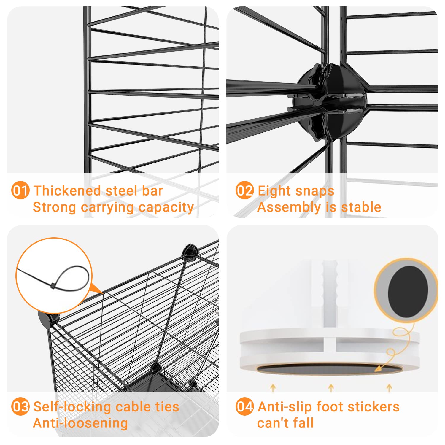 IKARE Cat Cage DIY Indoor Pet Home Small Animal House Detachable Playpen with 3 Doors 3 Tiers for Kitten Puppy Bunny Exercise. (Black，27.6 x 27.6 x 41.3Inch)