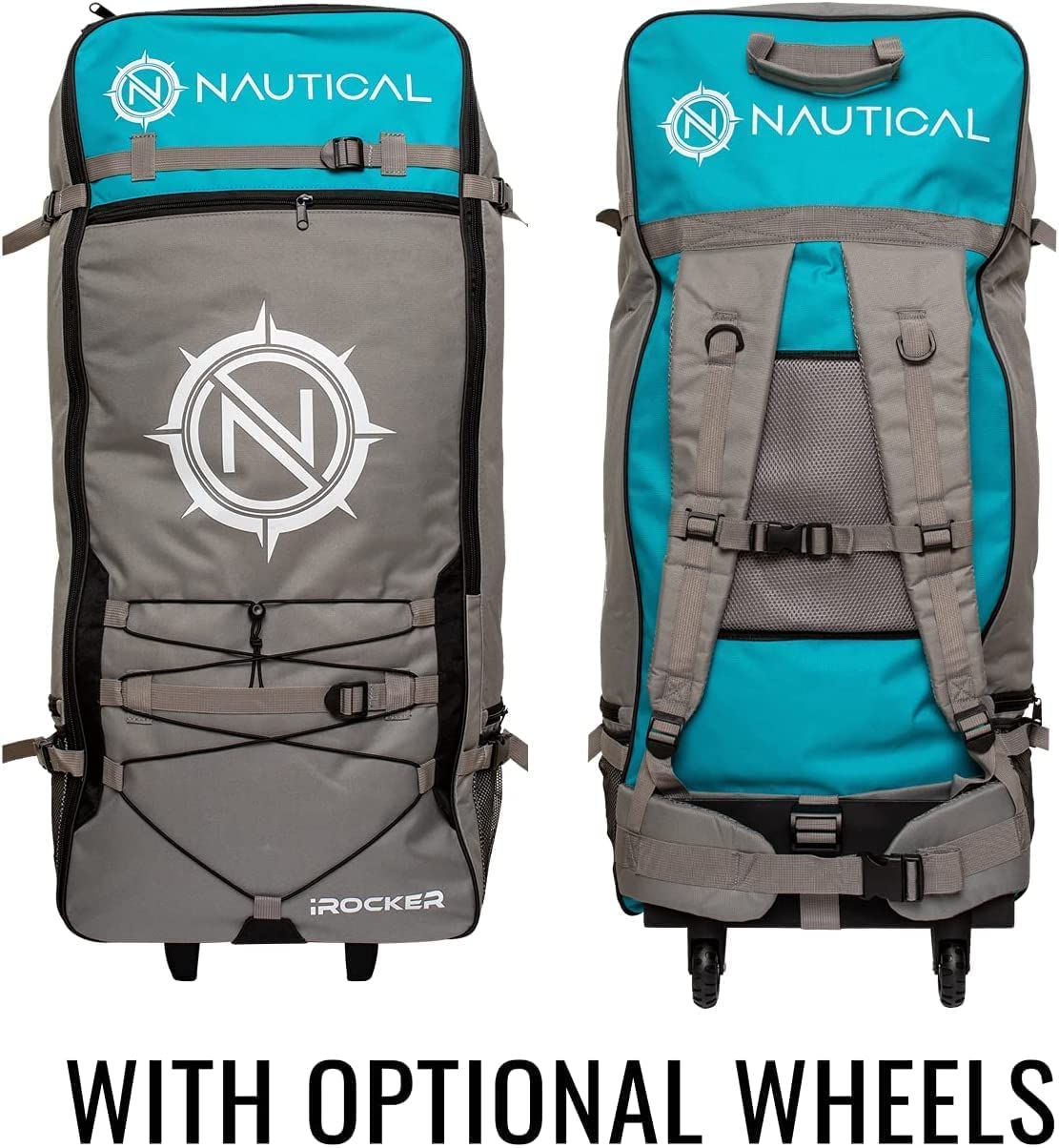 iROCKER Nautical Inflatable Stand Up Paddle Board, Superb Maneuverability 11' Long 32" Wide 6" SUP with Premium Bag, Adjustable Paddle, Pump, Leash, Fins & Repair Kit, Teal