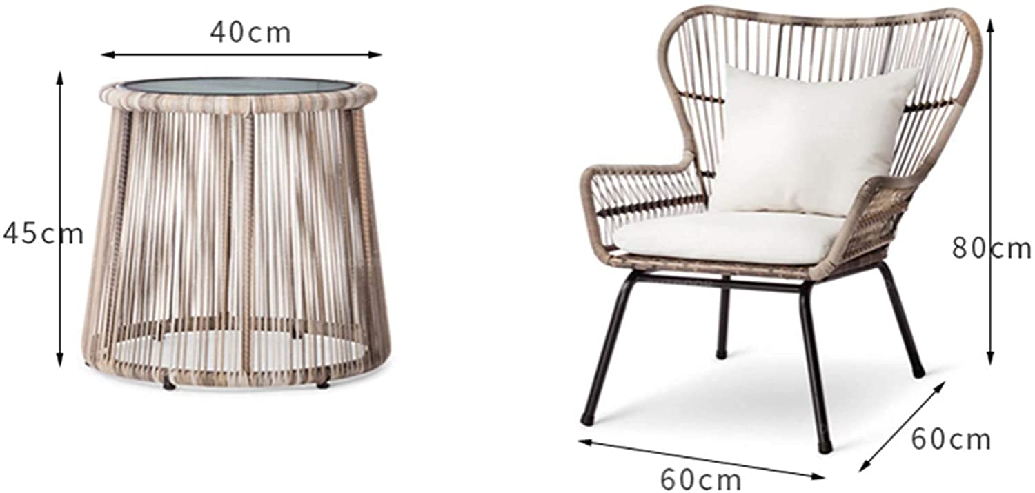 HAVMAK Outdoor Meeting Conversation Coffee Table Set, Outdoor Leisure Table and Chair Combination Courtyard Terrace Three-Piece Wicker Coffee Table Garden Rattan Sets