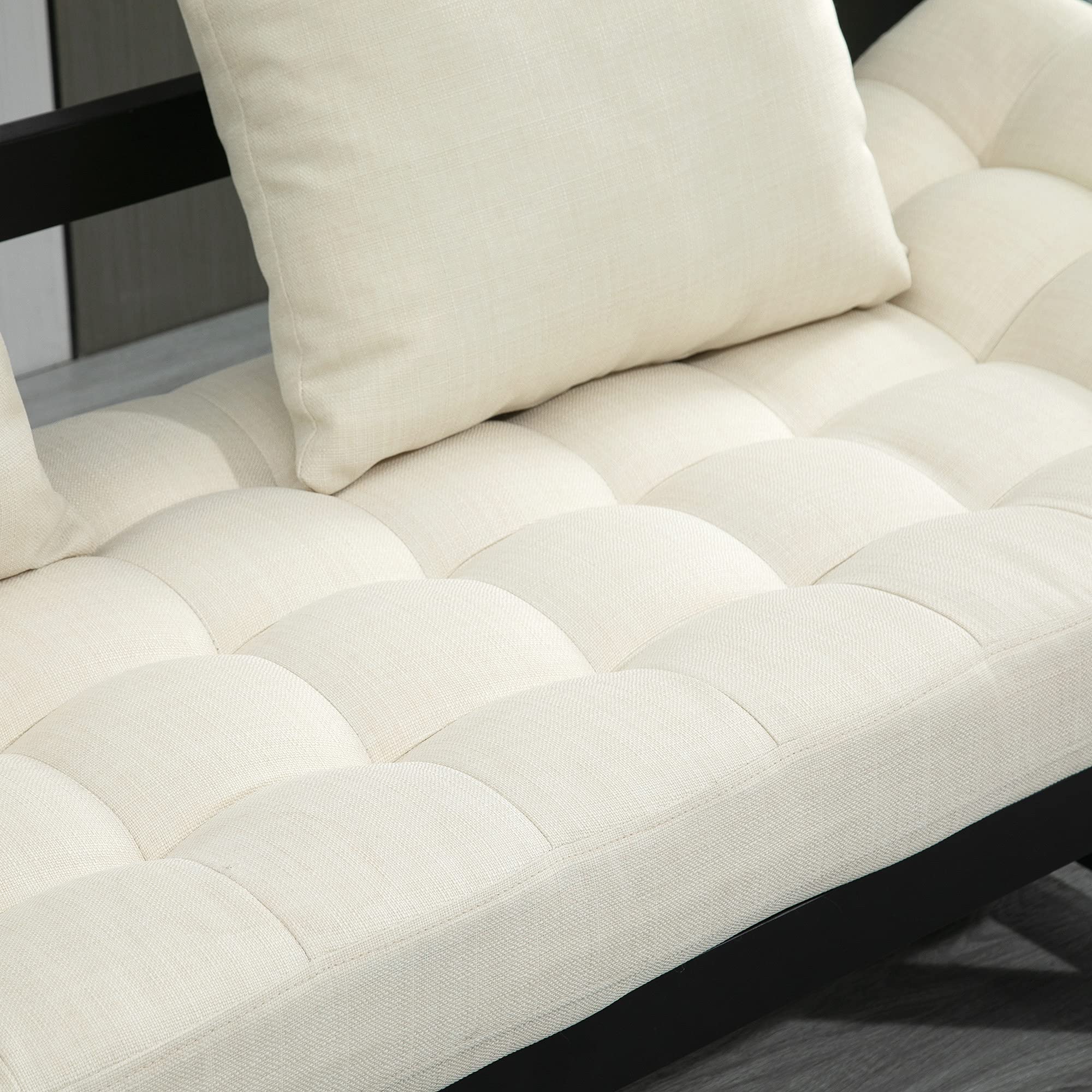 HOMCOM Single Person 3 Position Convertible Chaise Lounger Sofa Bed with 2 Large Pillows and Oak Frame, Cream White
