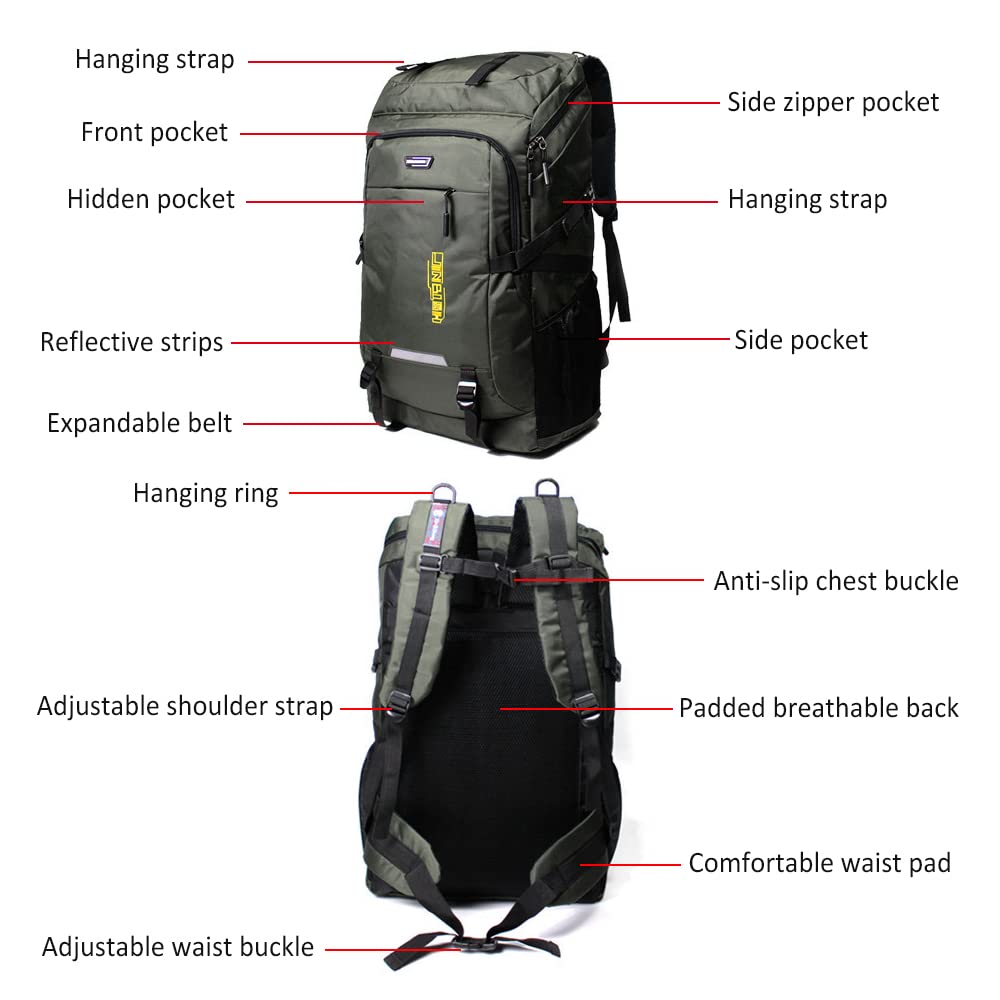 HUIOP Camping Backpack, 80L Mountaineering Backpack Waterproof Outdoor Running Bag Bicycle Bag Large Capacity Riding Bag Breathable Jogging Travel Daypack Bag for Riding Running Hiking Camping