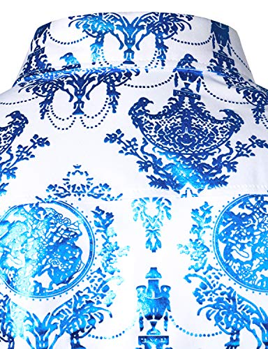 ZEROYAA Men's Luxury Shiny Design Slim Fit Long Sleeve Button up Dress Shirts ZZCL47 White Royal X Large