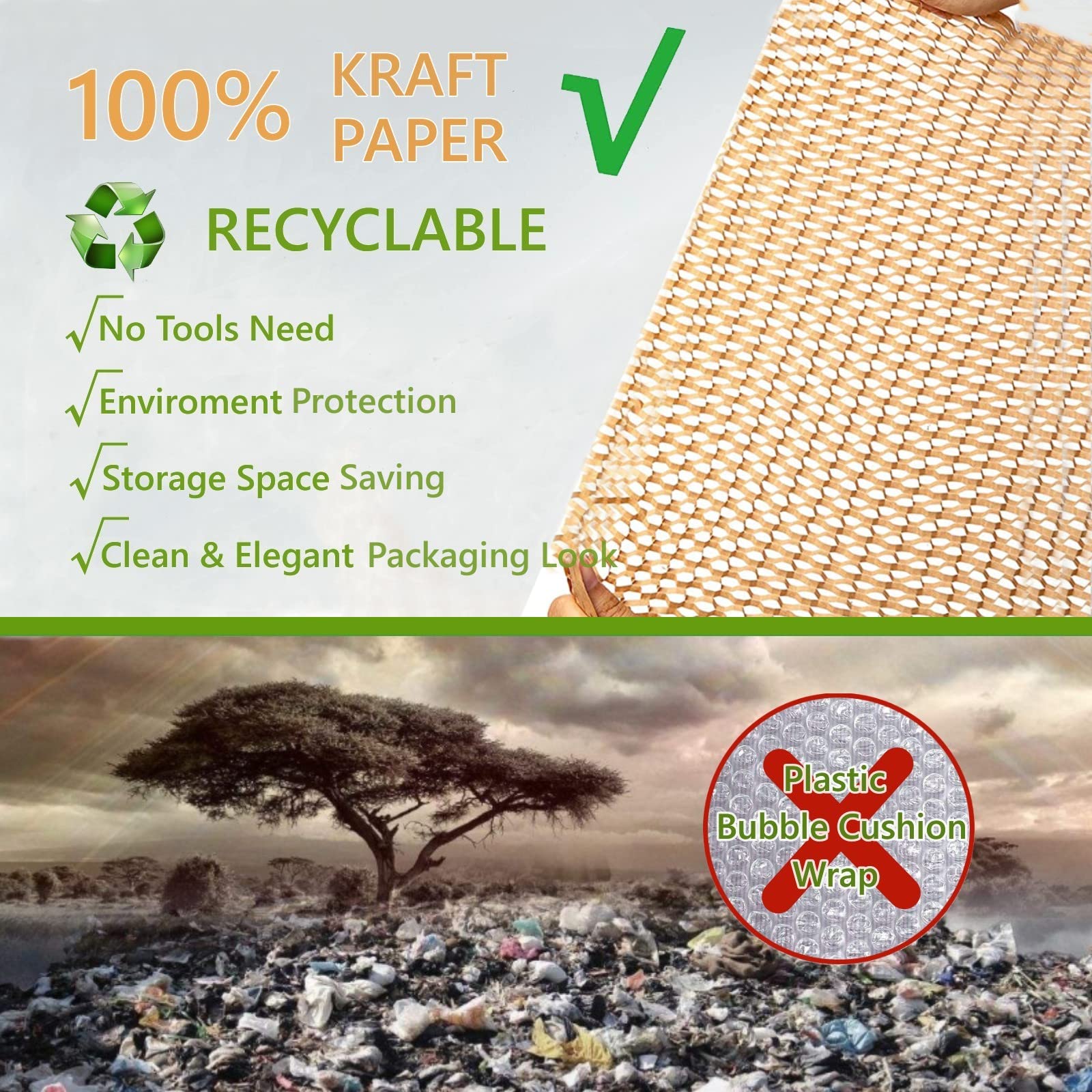 Honeycomb Packing Paper, 16" x 345' Packing Paper for Moving, Recyclable Biodegradable Cushioning Packing Material Honeycomb Wrapping Paper Roll