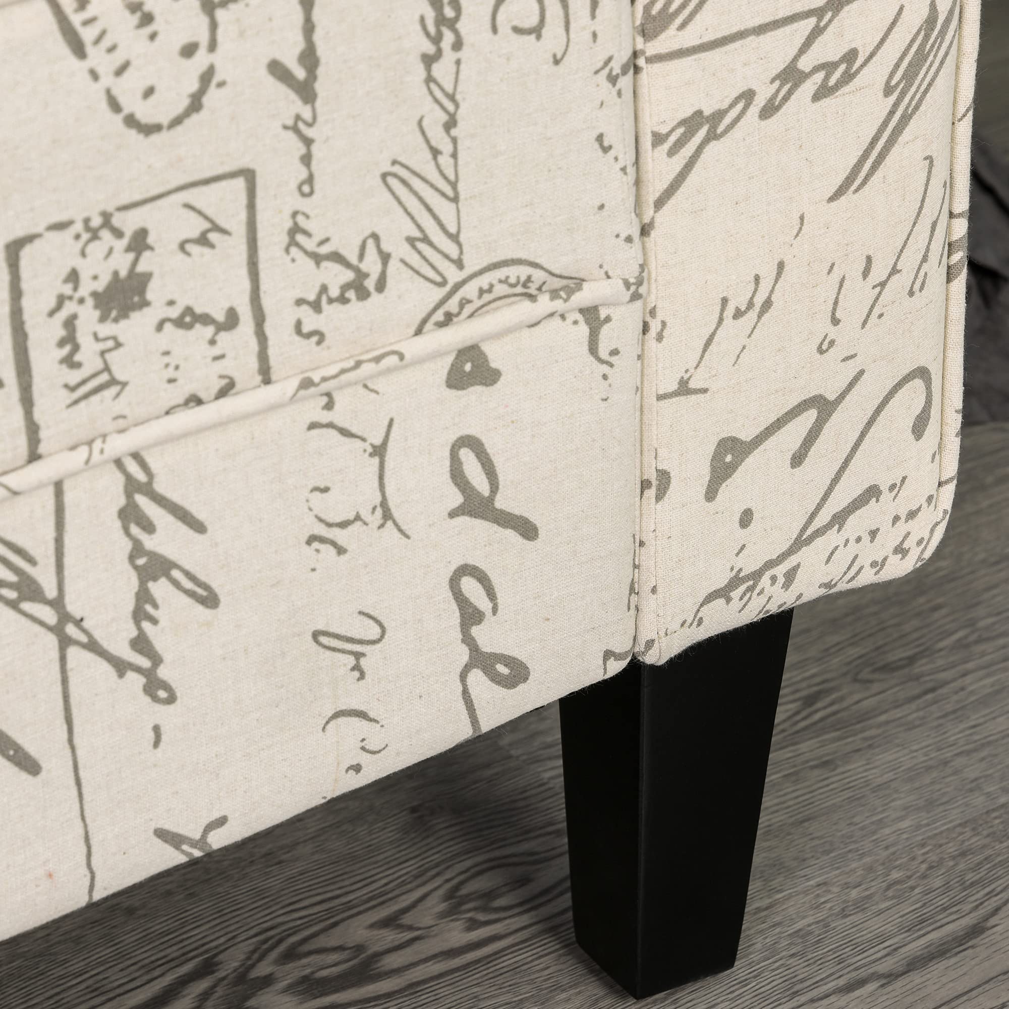 HOMCOM 42" Ottoman Bench, Modern Linen Armed Entryway Bench, Signature Print with Cream White Parchment Background