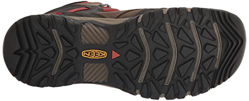 KEEN Men's Ridge Flex Mid Height Waterproof Hiking Boots, Dark Olive/Ketchup, 8 Wide