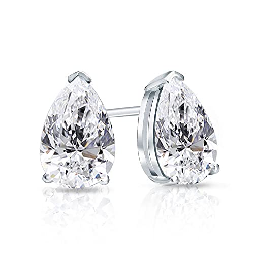 IGI Certified 1 Carat Lab Grown Diamond Pear Shape Stud Earrings in 14k White Gold (VS-SI, cttw) V-End Prong Screw Back by Diamond Wish
