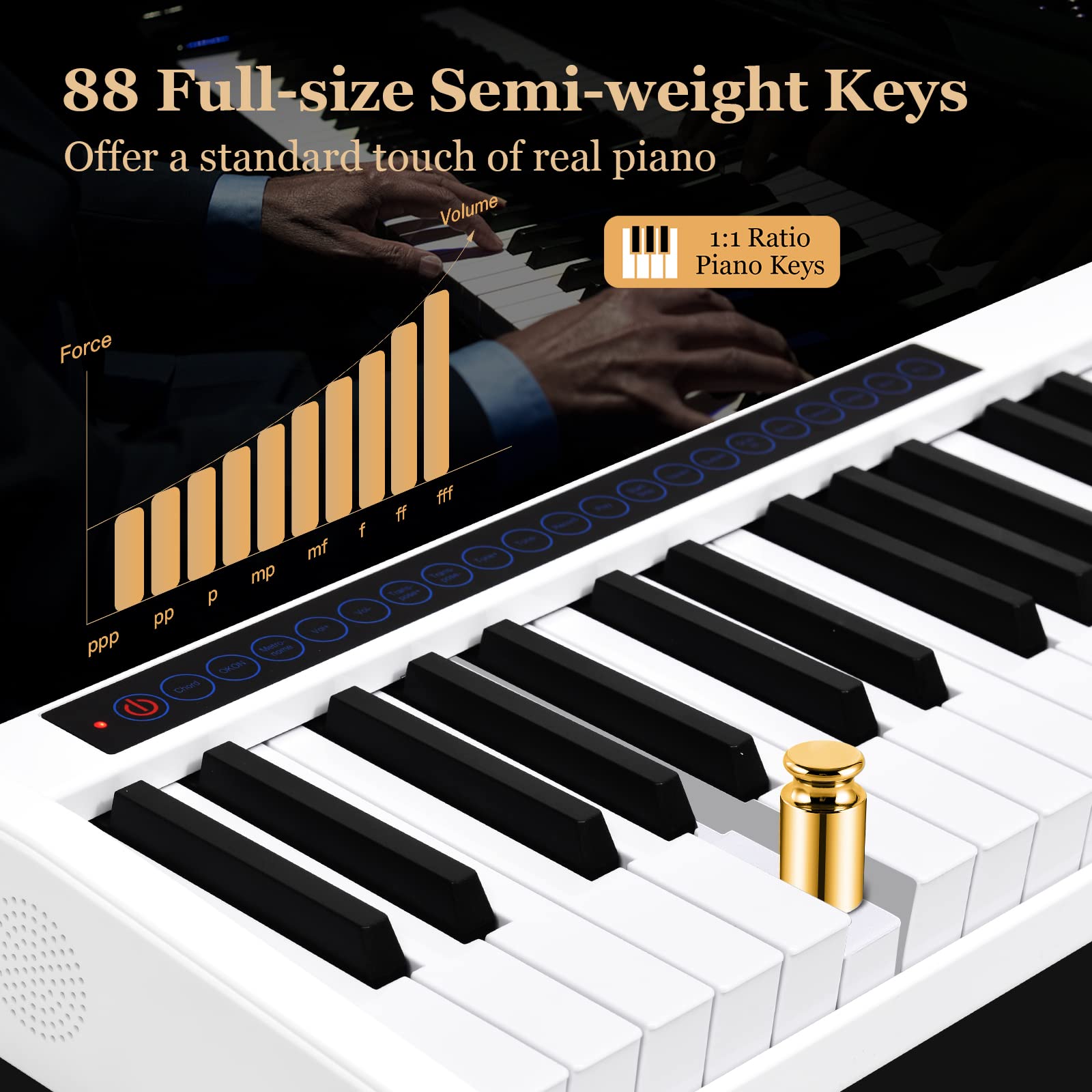 HONEY JOY Digital Piano 88 Key Semi-Weighted, Full Size Portable Electric Piano Keyboard with Sustain Pedal, MIDI Touch Sensitive Keyboard with Bluetooth, Musical Teaching Keyboard Toy (White)