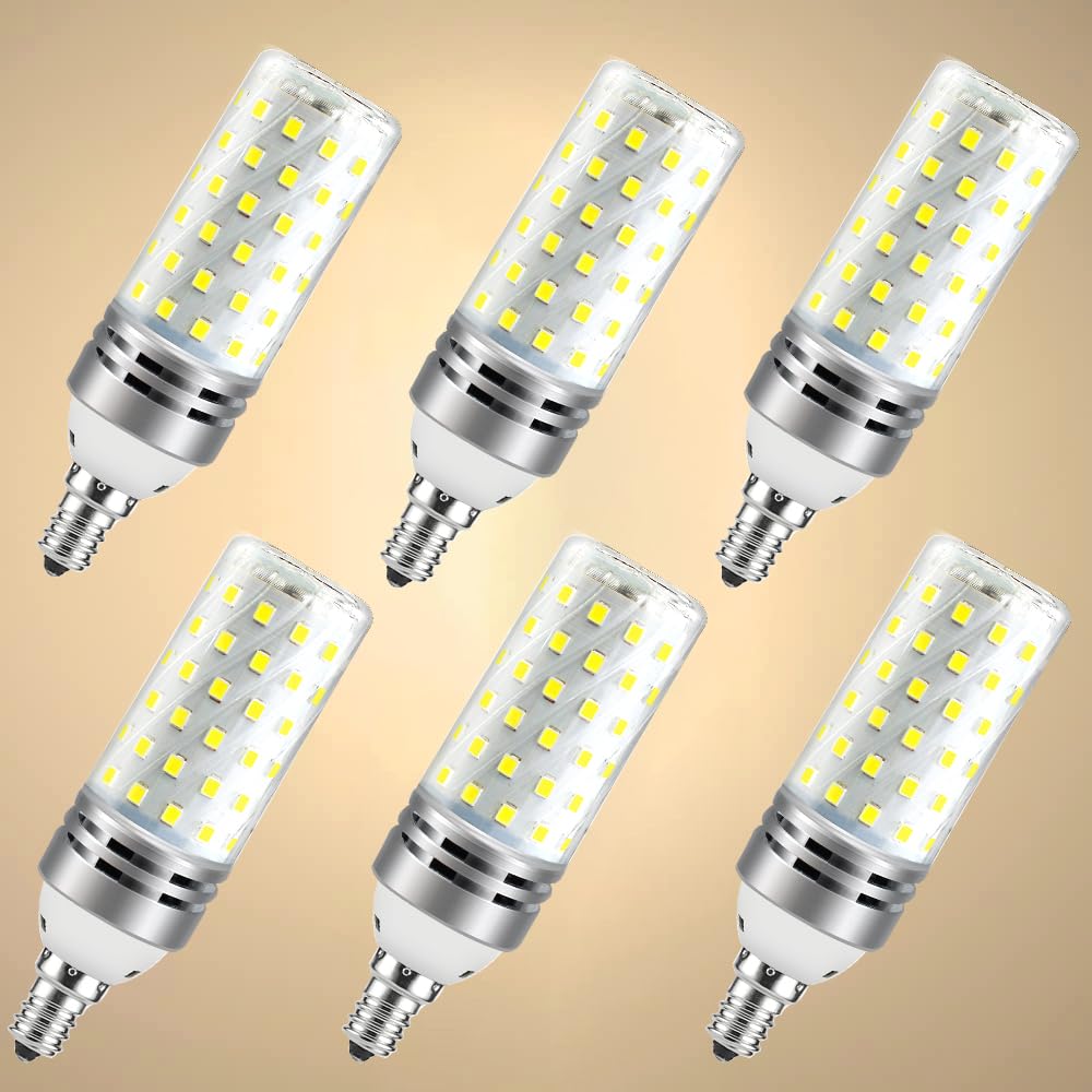 inShareplus E12 LED Corn Bulbs, Super Bright Daylight White 6000K, 16W Candelabra Light Bulbs, CRI80+, 1500LM 120W Equivalent, E12 Base LED Chandelier Bulbs, Non-Dimmable LED Lamp, 6 Pack
