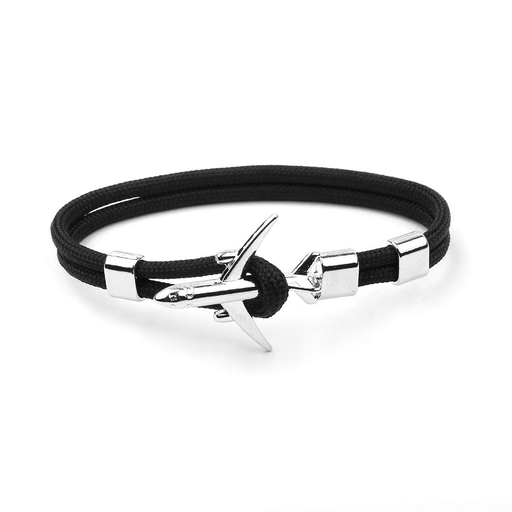 HelloNita Airplane Design Unisex Nylon Paracord Rope Bracelet for Men and Women (Black)