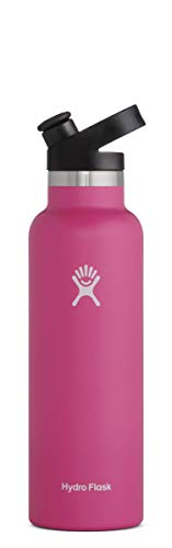 Hydro Flask 21 oz. Water Bottle - Stainless Steel, Reusable, Vacuum Insulated with Standard Mouth with Sport Cap , Carnation