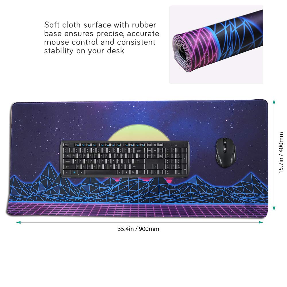 Imegny Large Gaming Mouse Pad, Extended XXL Desk Pad & Non-Slip Rubber Mat for Mice and Keyboard with Stitched Edges (90x40 zisesun011)
