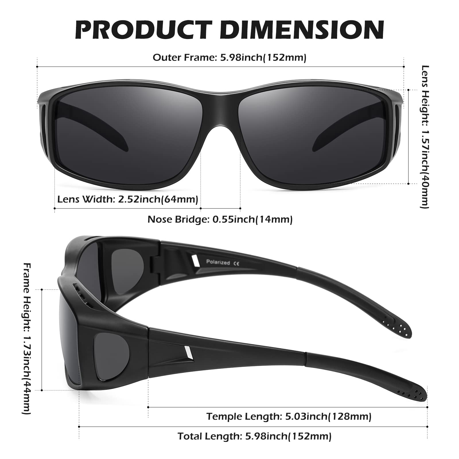 HYBBEI Sunglasses Fit Over Glasses, Polarized 100% UV Protection Wrap-around Sunglasses for Men & Women Driving