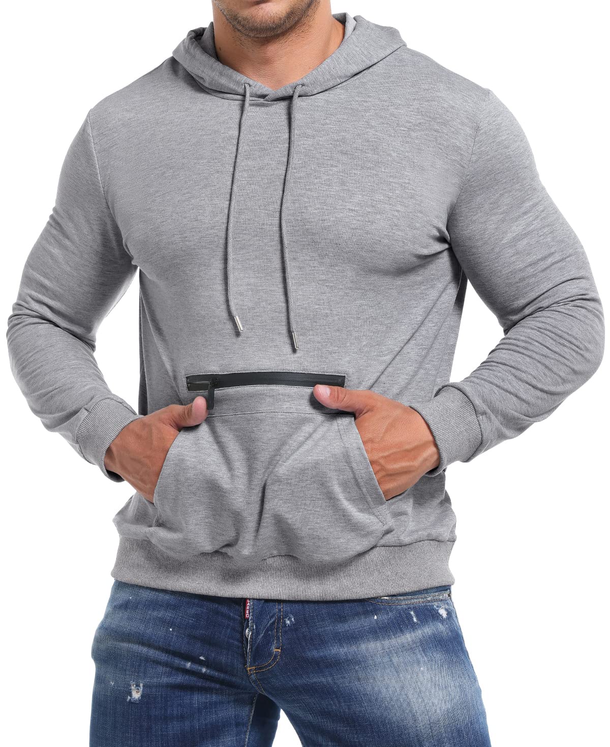iWoo Men T Shirt To Exercise With Hoodie For Men Long Sleeve Hoody Navy Blue