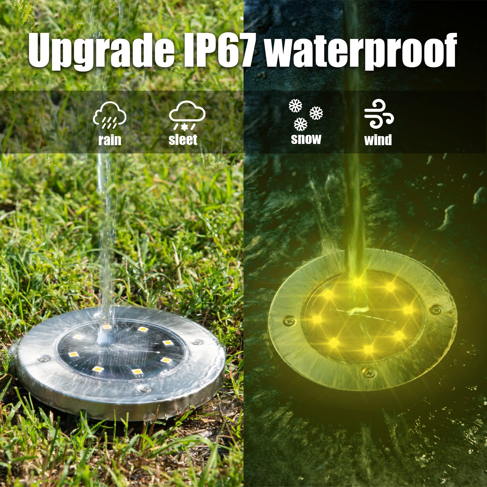 JUMJINGY Solar Ground Lights IP67 Solar Lights Outdoor Waterproof Warm 12 Pack for Yard Garden Patio Lawn Walkway Pathway Landscape Lighting