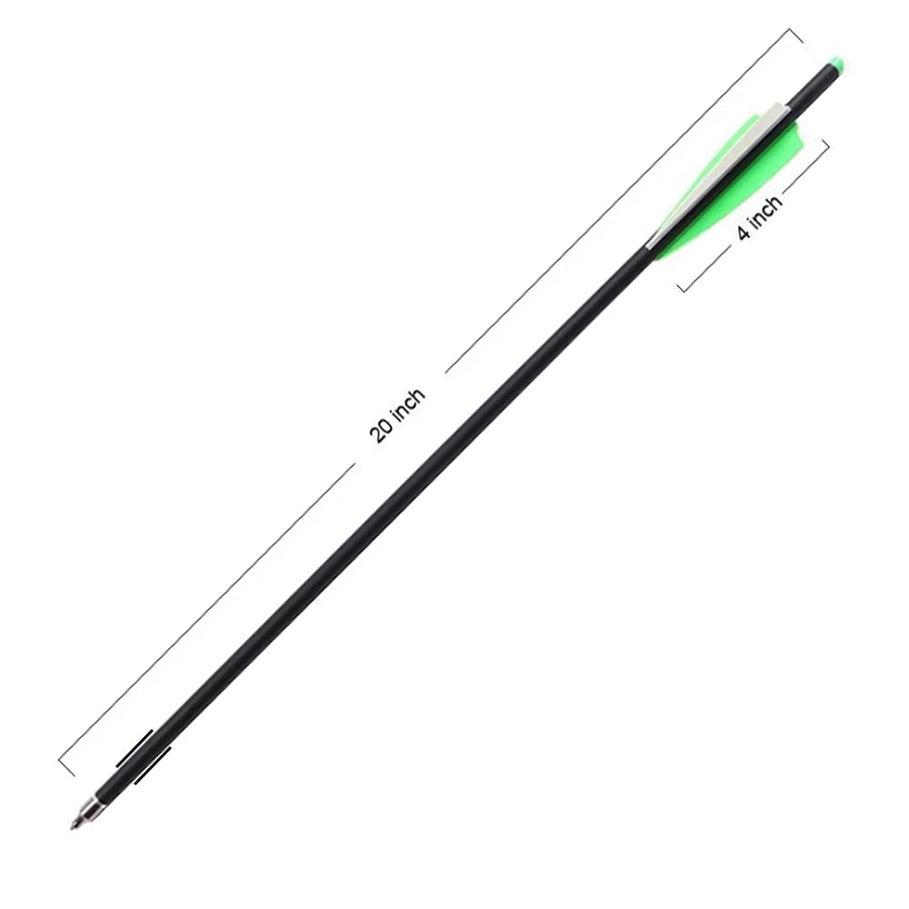 IRQ Carbon Crossbow Bolts 20 Inch Hunting Archery Arrows for Outdoor Practice, Removable Tips (Pack of 12) (20 in Green and White)