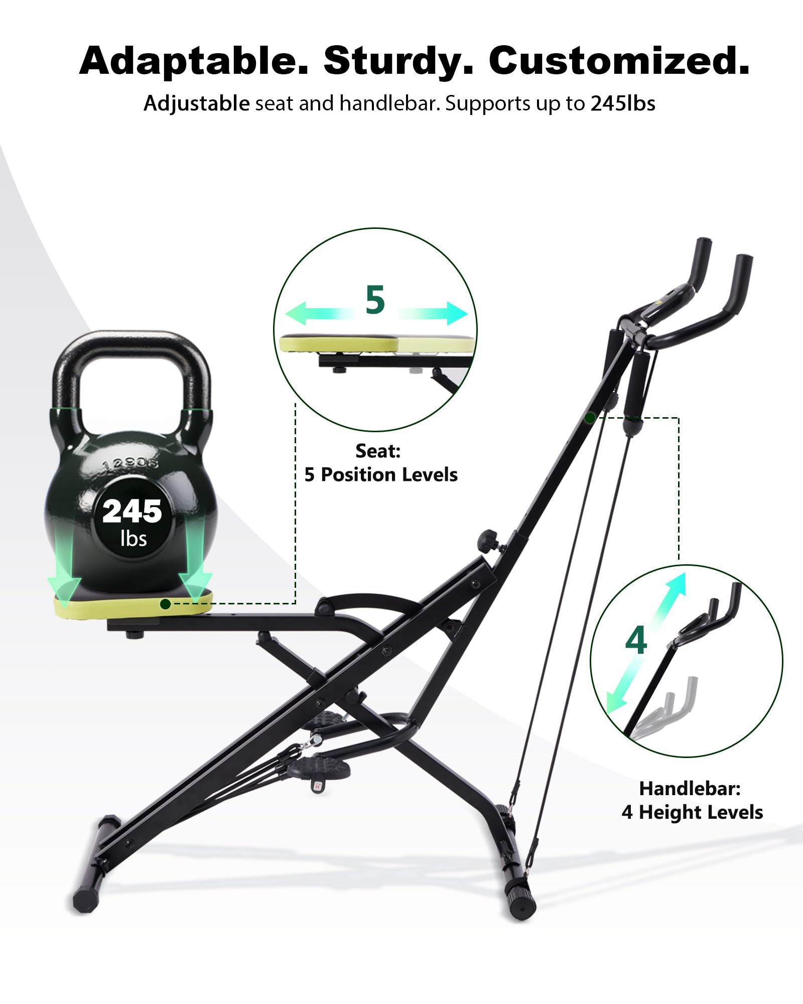 HUAGEED 3 in 1 Squat Machine for Home, Foldable Cardio Training Equipment, Squat Assist Glute Trainer for Leg Exercise & Butt Workout