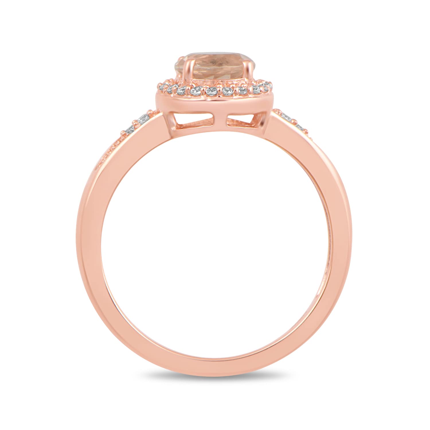 Jewelili Rose Gold over Sterling Silver 6x4 MM Round Shape Simulated Morganite and Cubic Zirconia Halo Ring, size 7