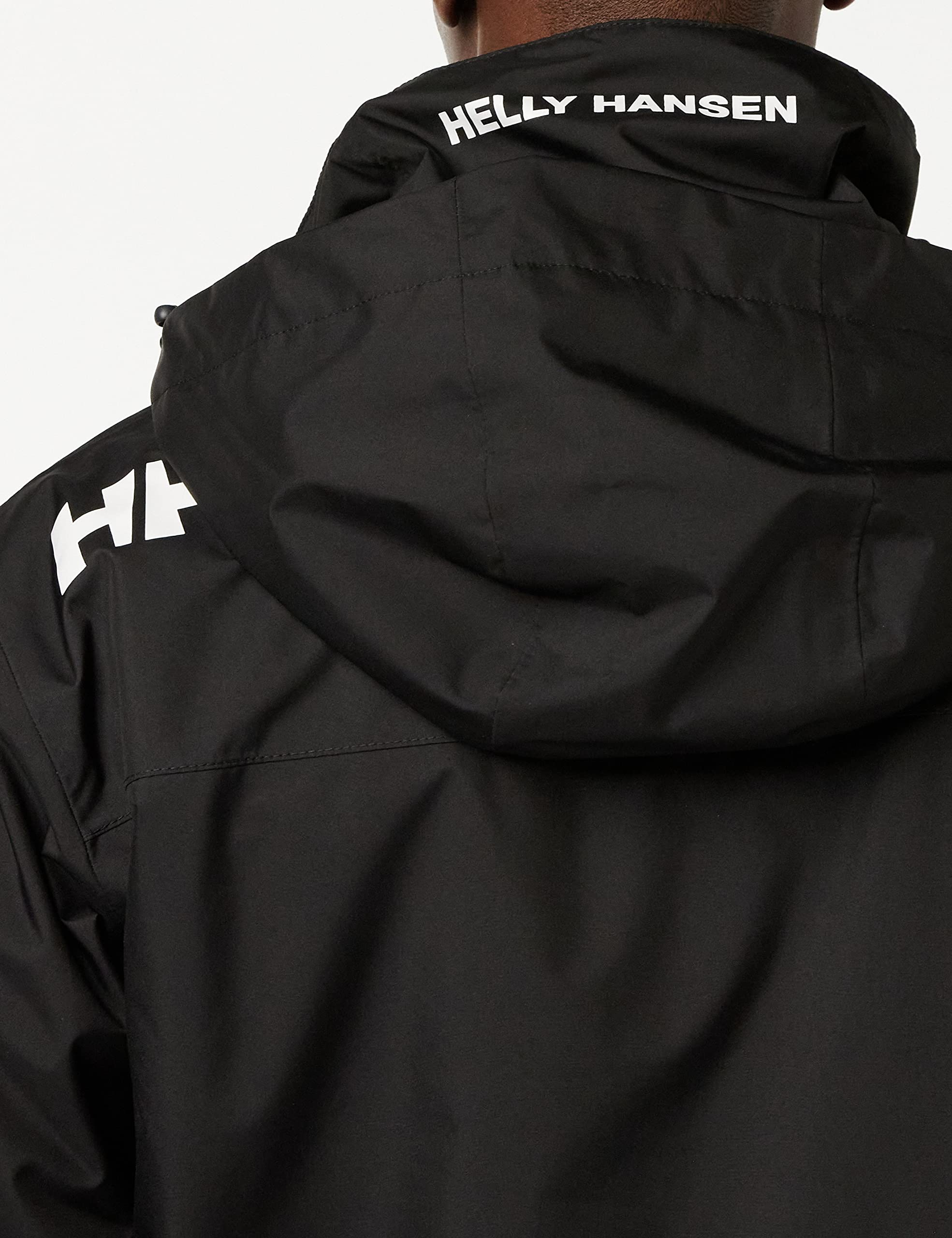 Helly Hansen Men's Crew Hooded Midlayer Fleece Lined Waterproof Raincoat Jacket, 990 Black, Large