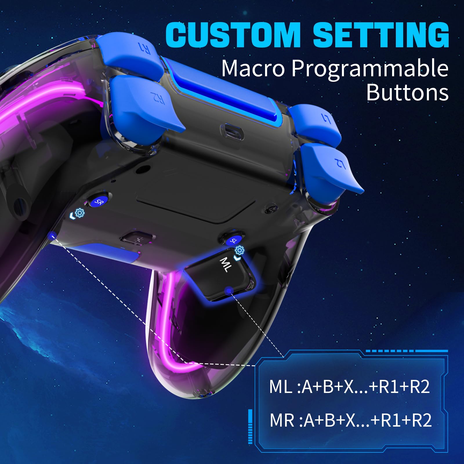 Honghao Controllers for PS4, LED Wireless PS4 Remote with Hall 3D Joystick, Dual 4 Shock RGB Custom Game Controllers for PlayStation 4 | Customizable Buttons| Responsive Control (Blue)
