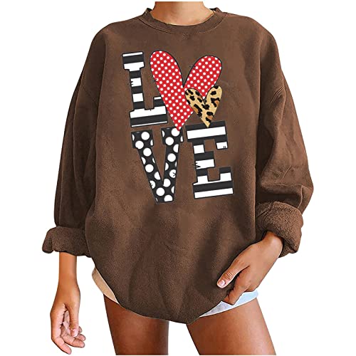 Lmzaren Womens Valentines Sweatshirt Crewneck College Pullovers Fleece Lined Long Sleeve Trendy Print Warm Sweaters