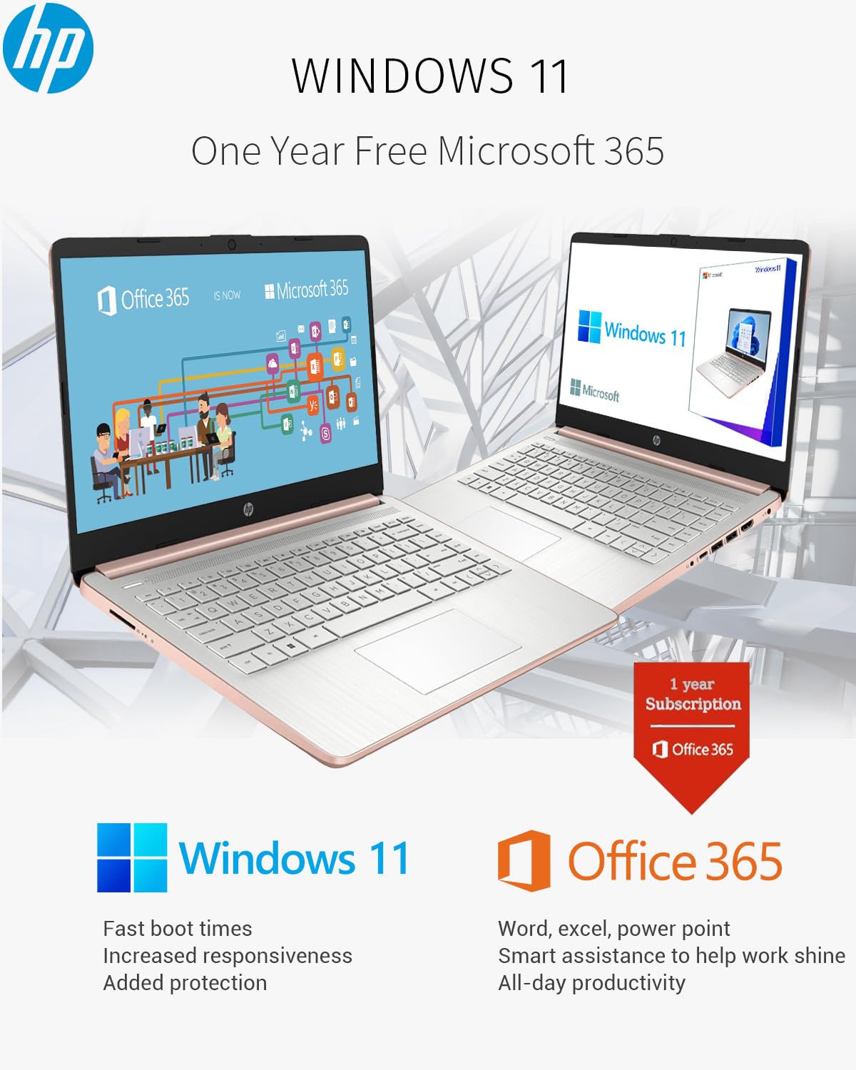 HP Newest Laptop Computer, 14β HD Light PC, Intel Quad-Core Celeron N4120, 8GB DDR4 RAM, 192GB Storage, 1-Year Office 365, Windows 11, Long Battery Life, Webcam, USB-C, Wi-Fi 5, HDMI, Rose Gold, PCM