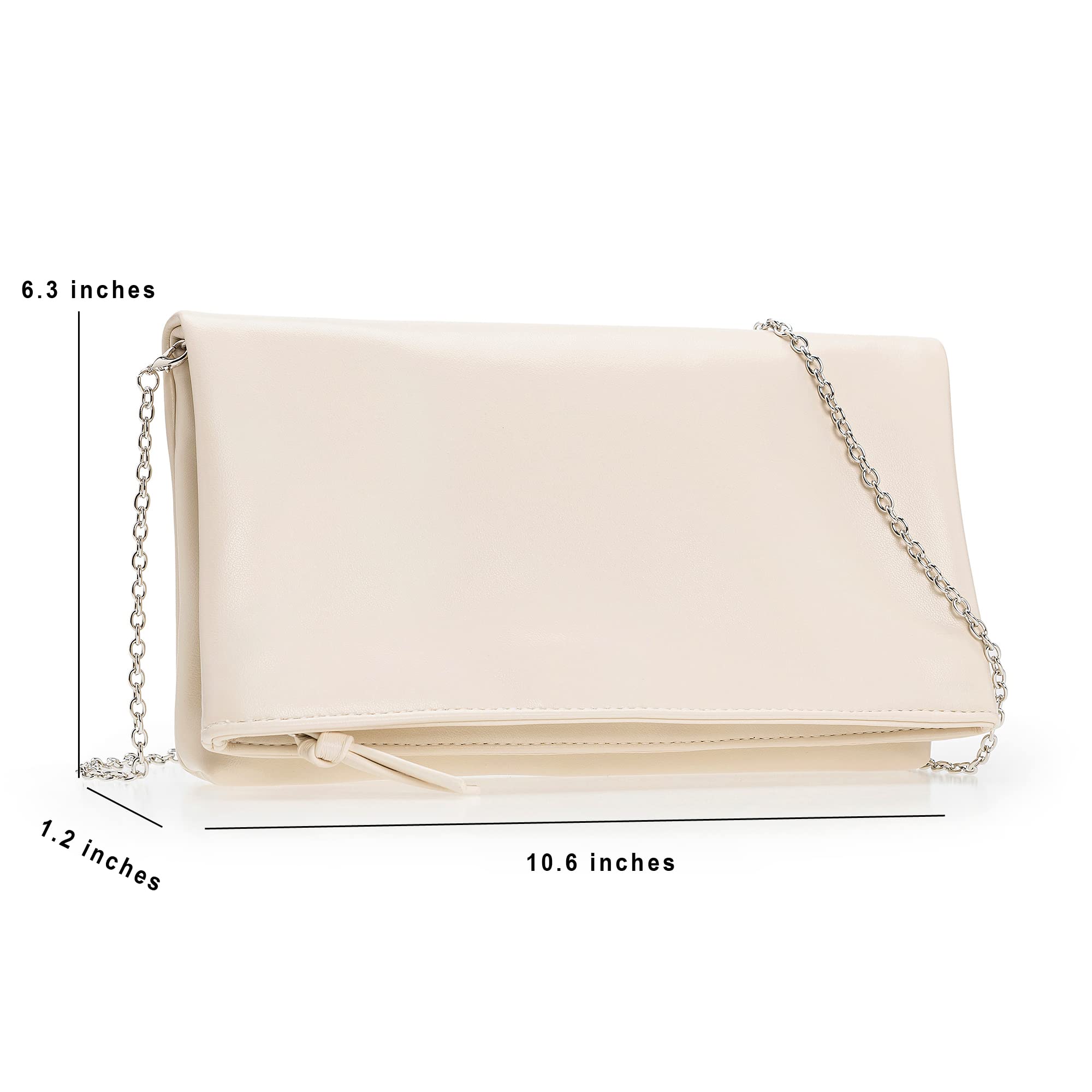 IXEBELLA Classy Clutch Purse for Women Soft PU Zipper Foldover Clutch Cocktail Prom Wedding Wedding Handbag (Off-white)