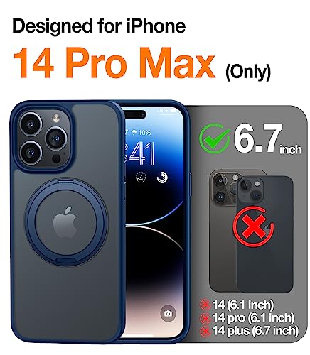 TORRAS 360° Rotatable Ring for iPhone 14 Pro Max Phone Case [Compatible with Magsafe] with Stand, Magnetic Ring Holder Military Grade Shockproof Translucent Back Slim UPRO Ostand Pro, Blue